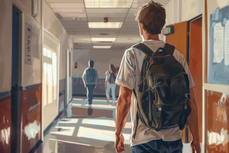 A Student Walking through a School Hallway Filled with Natural Light ...