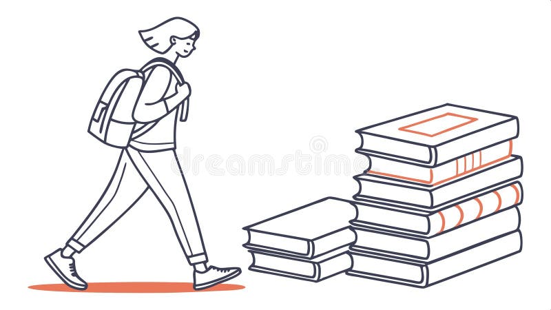 Student Walking Up Stack of Books Vector Design Generative AI Stock ...