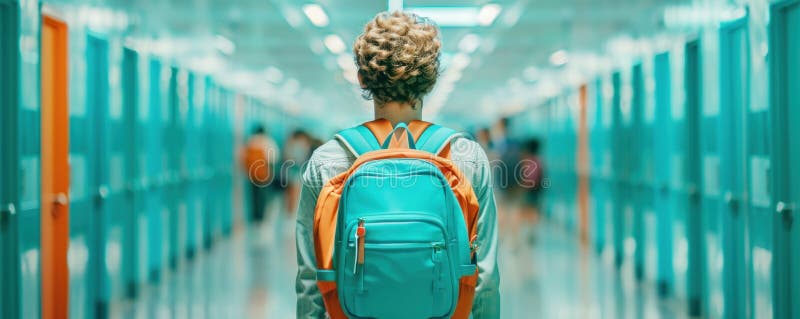 A Student Walks Down a Hallway with Lockers on Either Side Stock Photo ...