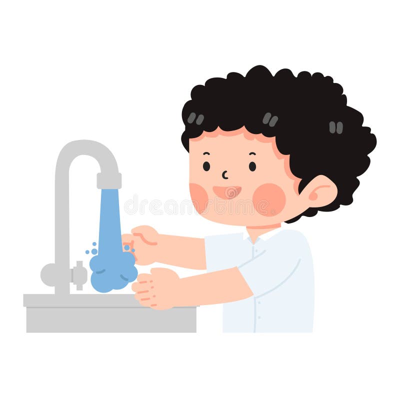 Student Washing Hands in Sink Stock Vector - Illustration of child ...