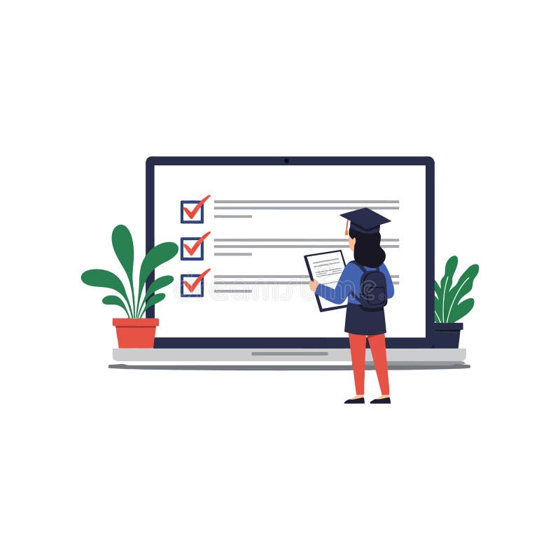 Student Wearing Graduation Cap Checking Progress on Digital Checklist ...