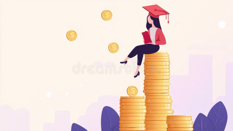 Student Wearing Graduation Cap on a Coin Stack Symbolizing Success ...