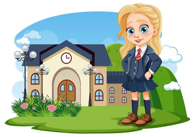 Student Wearing School Uniform at School Scene Stock Vector ...