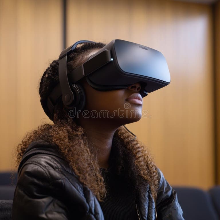 Student Wearing VR Headset in Learning Environment, Deeply Engaged in ...