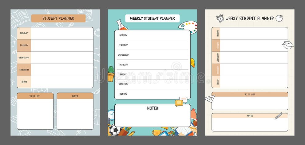 Student Weekly Planner for Lessons and Program School Stock Vector ...