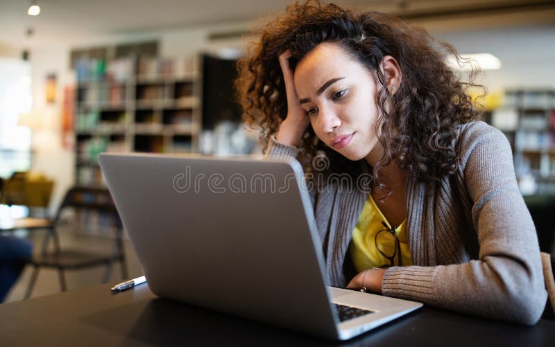 Student Woman Finding it Difficult at Study and Comprehend Scool Tasks ...