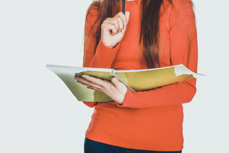 Student Woman Holding Note and Pen. Stock Image - Image of brunette ...