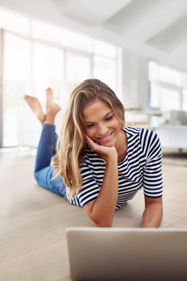 Student, Woman and House Floor with Laptop, Searching and Assignment on ...