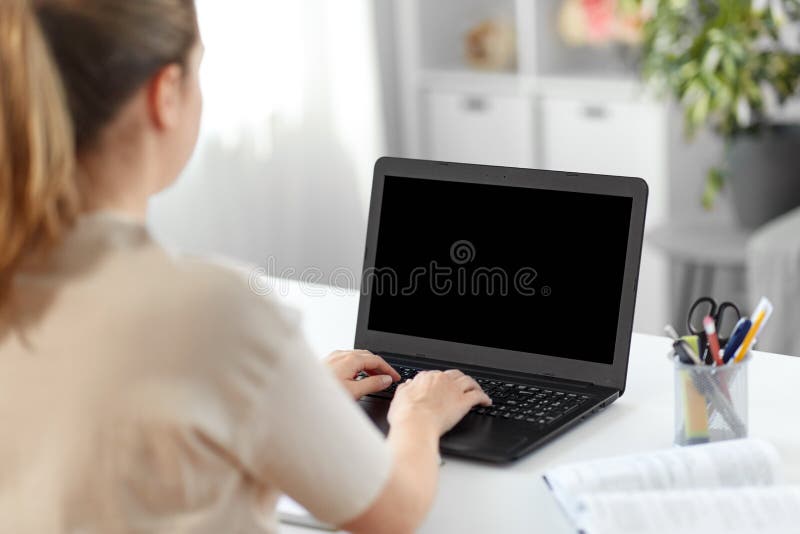 Student Woman with Laptop and Book at Home Stock Photo - Image of woman ...