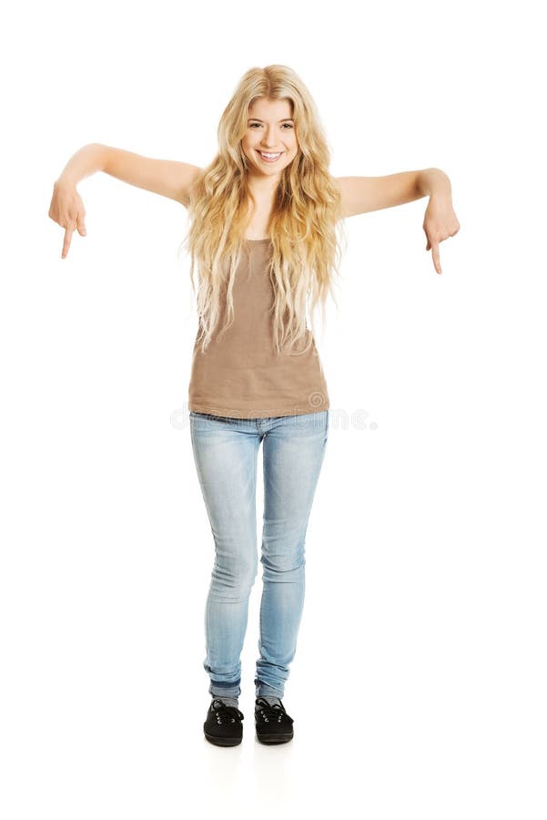 Student Woman Pointing Down Stock Image - Image of person, caucasian ...