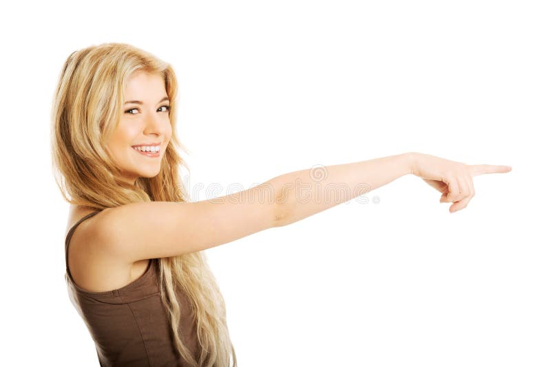 Student Woman Pointing To the Right Stock Photo - Image of pretty ...