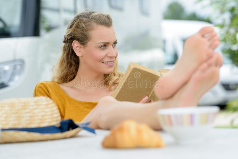 Student Woman Reading Book Alone at Outdoor Park Stock Photo - Image of ...
