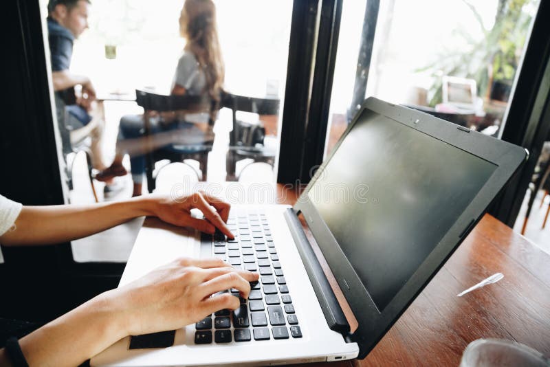 Student Women Use Laptop Computer in Modern Art Cafe Stock Photo ...