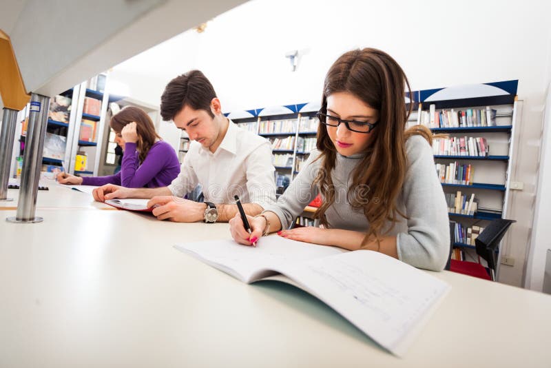 Schoolchildren Studying in School Library Stock Image - Image of ...
