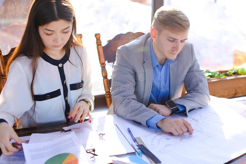 Student Working about Architectural Project at Cafe. Stock Image ...