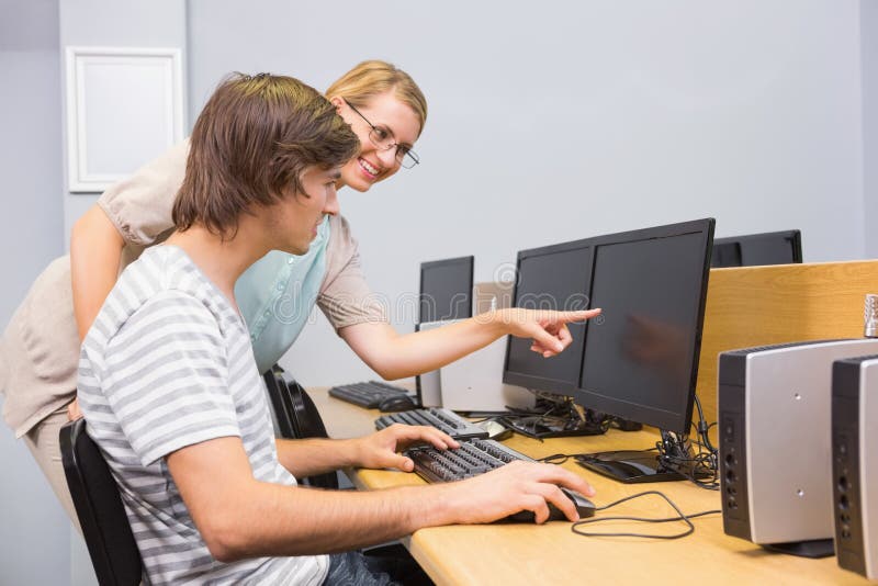 Student Working on Computer in Classroom Stock Image - Image of ...