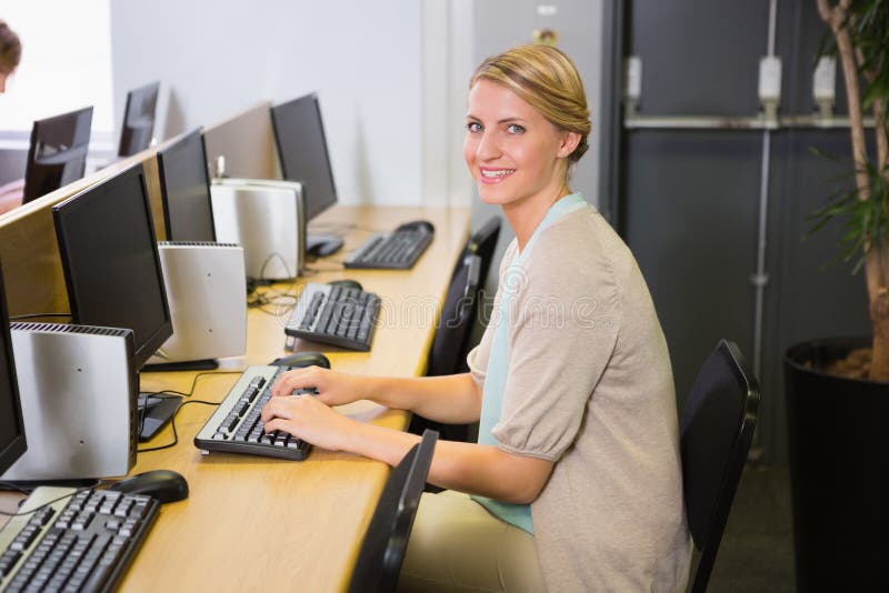 Student Working on Computer in Classroom Stock Image - Image of ...