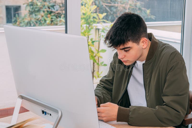 Student Working with Computer Stock Image - Image of remote, internet ...