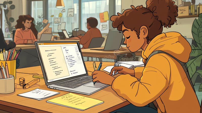 Student Working Illustration Cozy Office Setting Stock Photos - Free ...