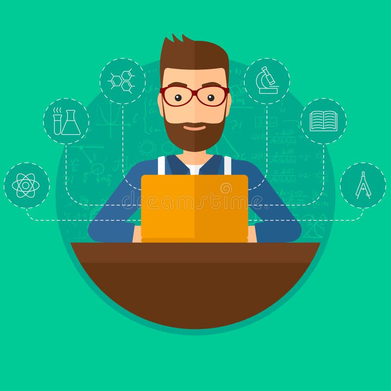 Student working on laptop. stock vector. Illustration of caucasian ...