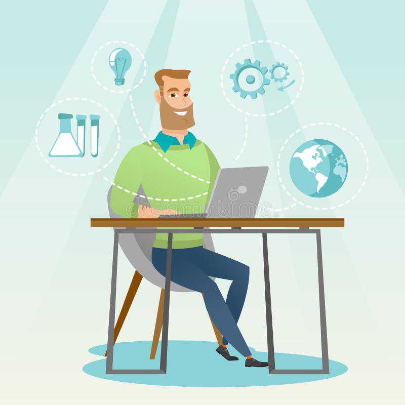 Student Working on Laptop Vector Illustration. Stock Vector ...