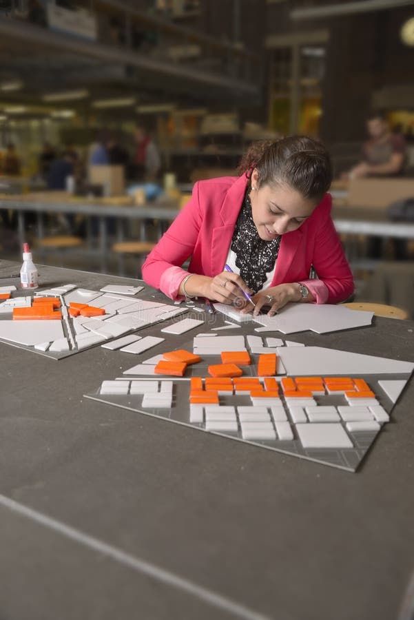 Student Working on Maquette Stock Photo - Image of architect, hair ...