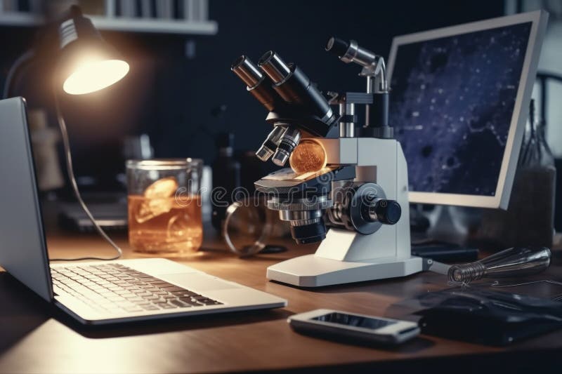 Screen Microscope and Laptop Setup for Scientific Research and Analysis ...