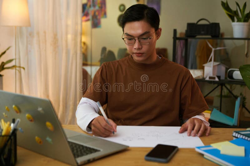 Student Working on Project for College Stock Image - Image of draw ...