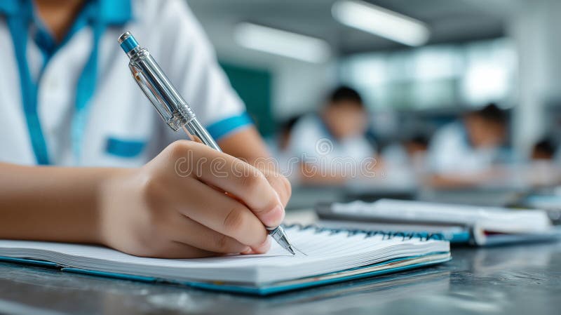 Student Writing in Classroom Setting Stock Illustration - Illustration ...