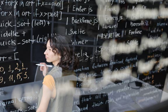 Student Writing Codes on Blackboard at Lesson Stock Image - Image of study, serious: 285011997