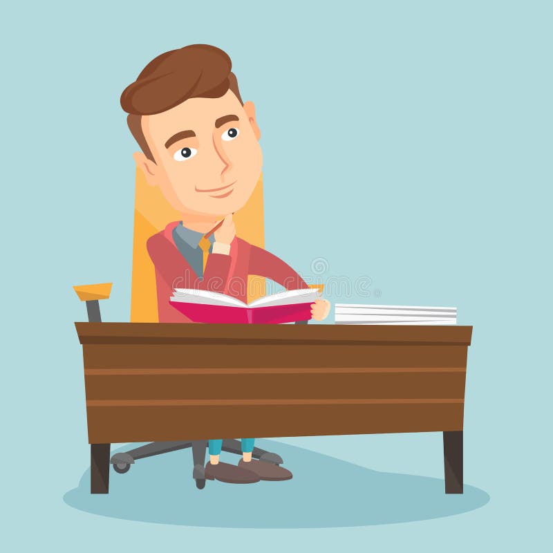 Student Writing at the Desk Vector Illustration. Stock Vector ...