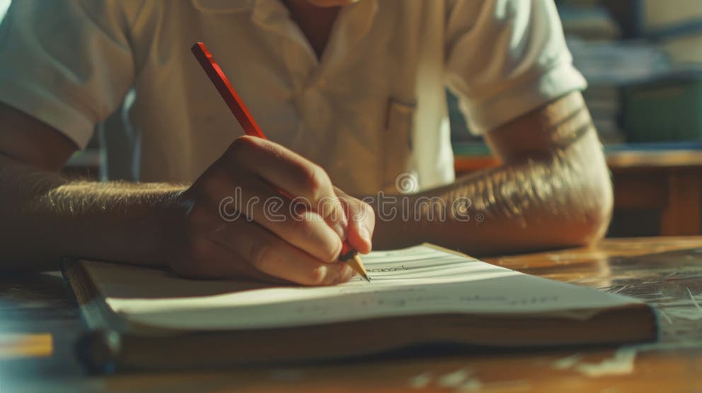 Student is Writing an Exam in a Classroom Setting.. AI Generated Stock ...