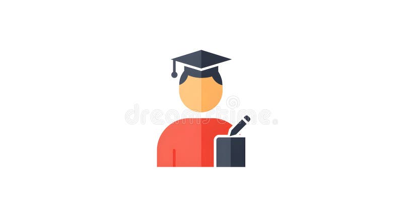 Student Writing Icon Wearing Graduation Cap Flat Illustration Stock ...