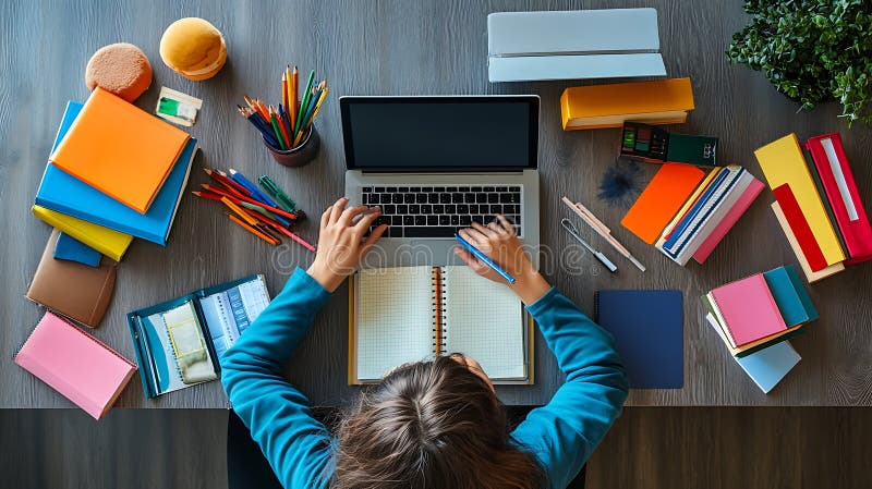 Student Writing in a Notebook at a Clean and Organized Desk ...
