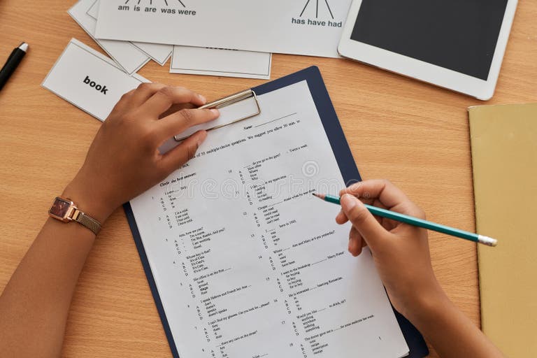 Student Writing Test at Lesson Stock Photo - Image of paper, english ...