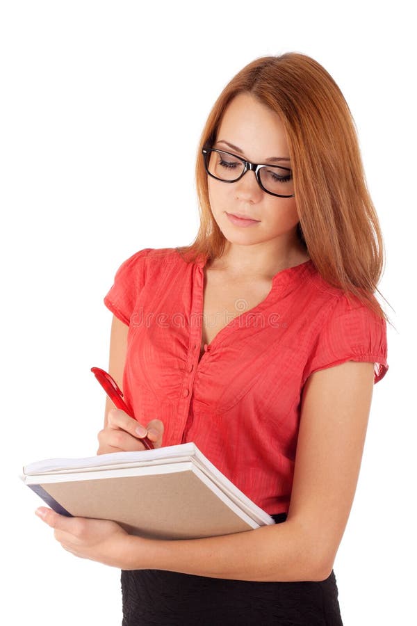 Student Writing in Work Book Stock Photo - Image of portrait, casual ...