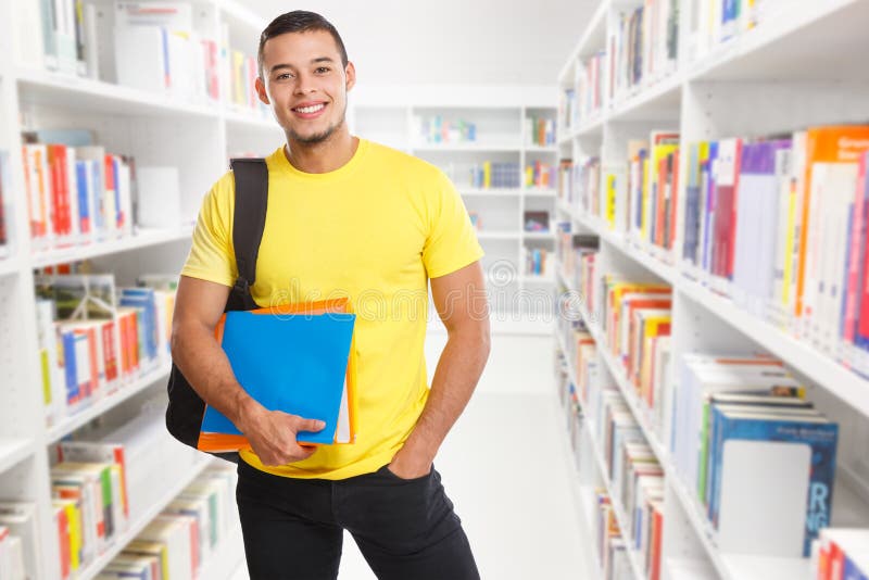 Student Young Man Portrait Library Learning Smiling People Stock Image ...