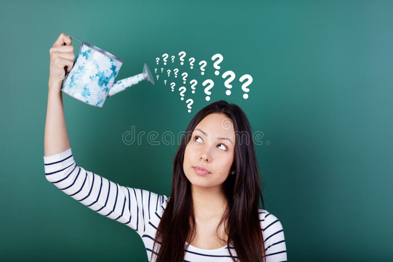 Studentin Mit Vielen Fragen Stockfoto - Bild von glücklich, diplom ...