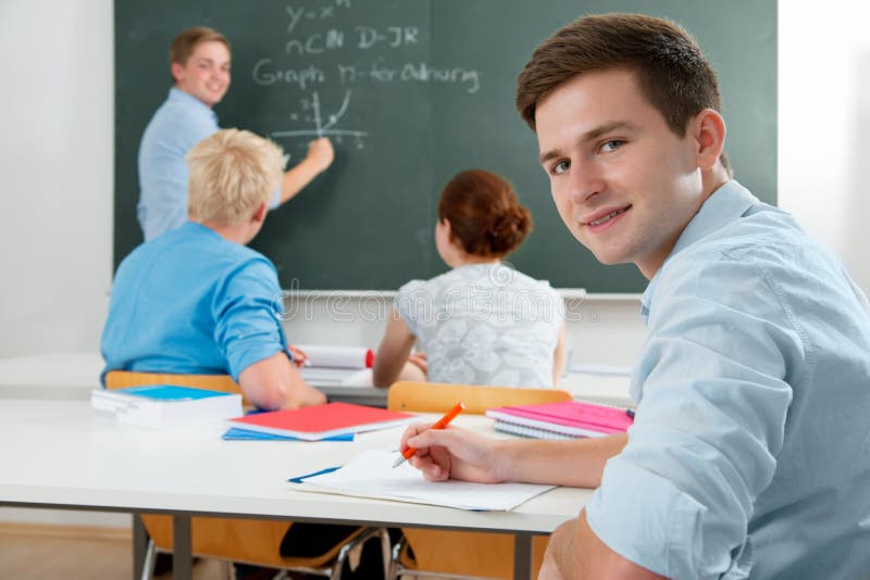Student Thinking in Classroom Stock Image - Image of school ...