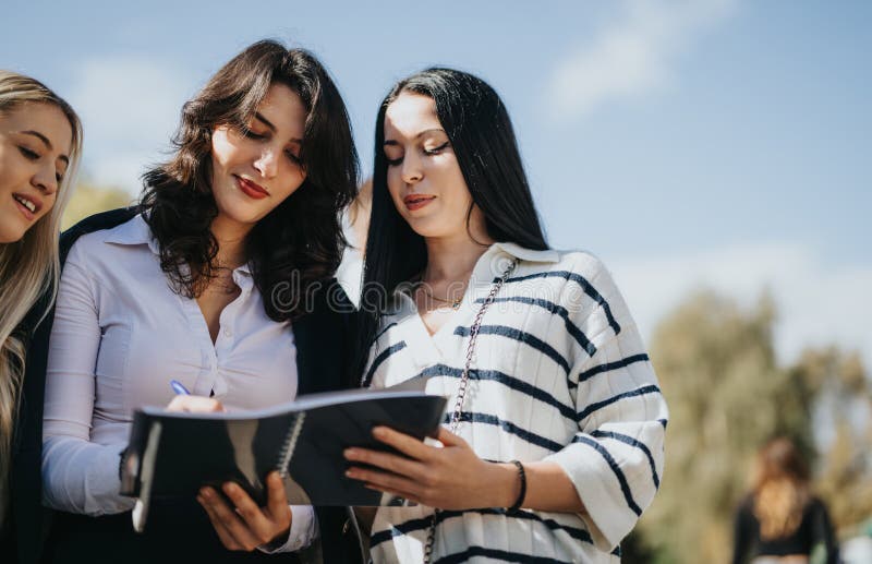 Young Students Discussing and Collaborating in a Sunny Park, Working ...