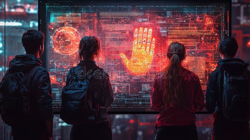Students Analyzing Futuristic Holographic Display of Robotic Hand ...