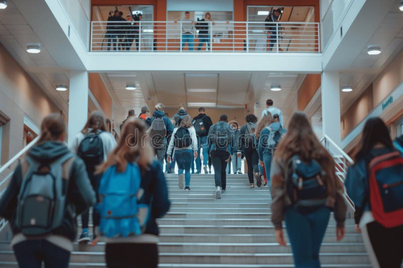 Busy School Hallway with Students in Motion Blur. Generative Ai Stock ...