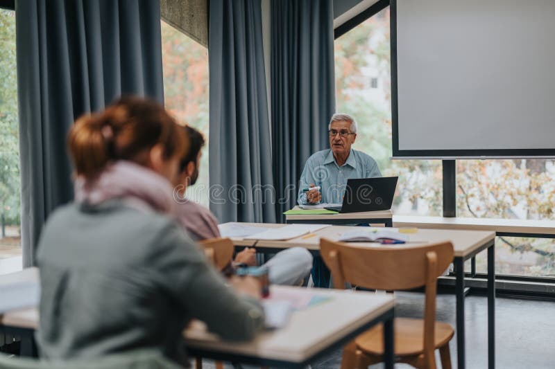 Students Attending a Class in a Cozy, Modern Classroom Setting Stock ...