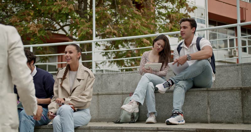 Students Attending Outdoor Class, Interacting with Professor, and ...