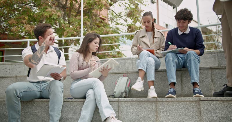 Students Attending Outdoor Class, Interacting with Professor, and ...