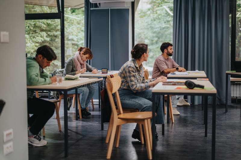 Students Attentively Listening To Elderly Professor in Classroom ...