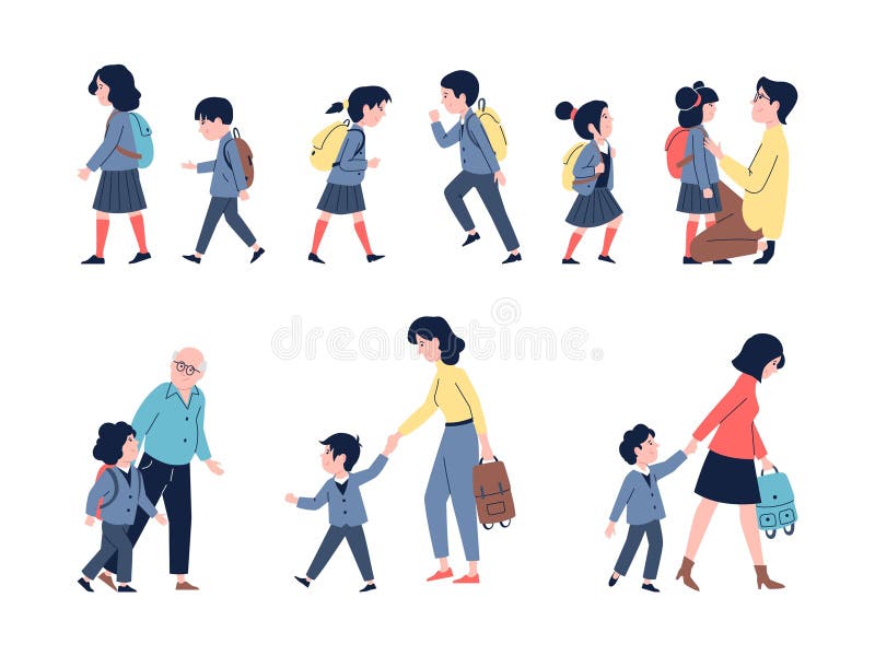 Students Back To School Characters. Little Pupil with Backpack and ...