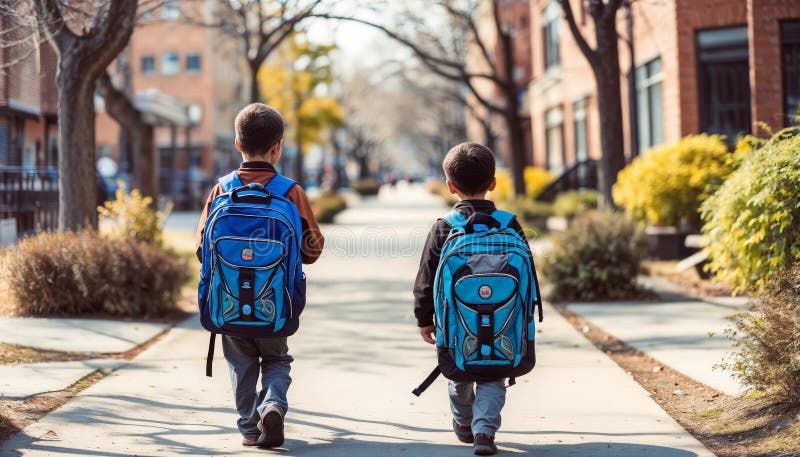 Students with Backpack on School Street Stock Image - Image of ...