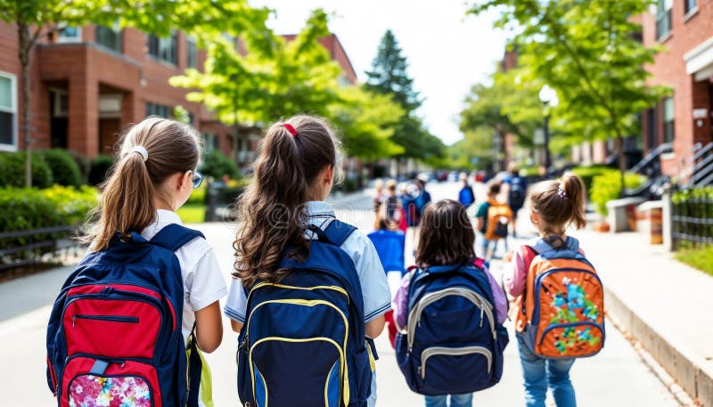 Students with Backpack on School Street Stock Image - Image of backpack ...