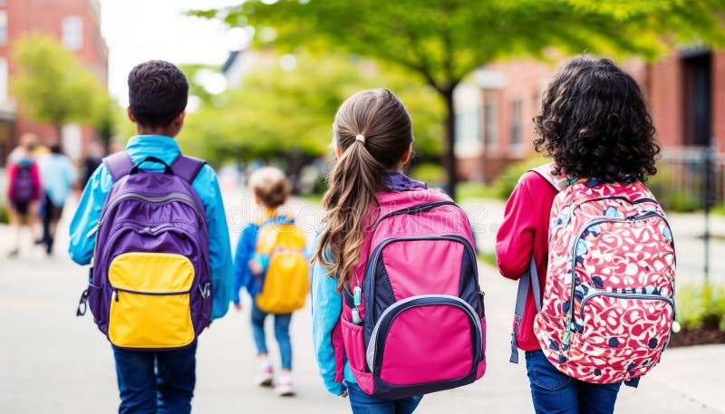 Students with Backpack on School Street Stock Photo - Image of bustling ...